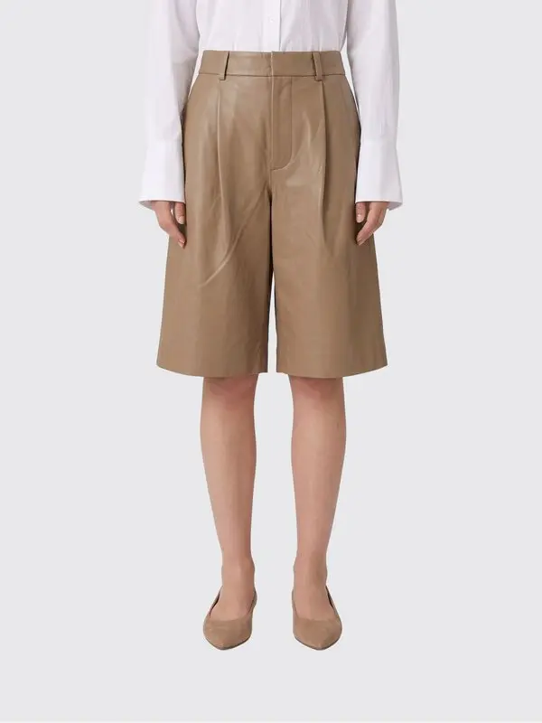 YVES SALOMON High-waisted Lambskin Leather Knee-length Shorts