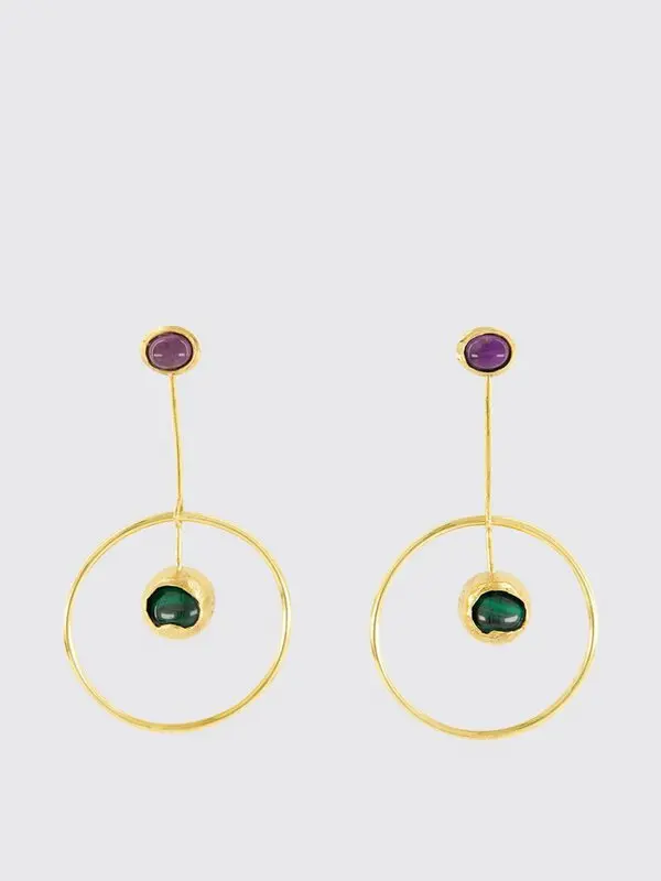 PAULA Jewel Earrings With Amethyst And Malachite - Gold
