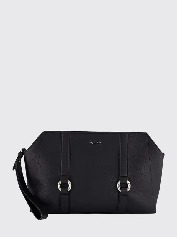 Alexander McQueen Calf Leather Pouch With Metal Ring Detail - Black