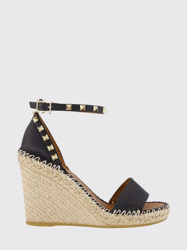 Valentino Garavani Studded Wedge Espadrille Sandals - Black