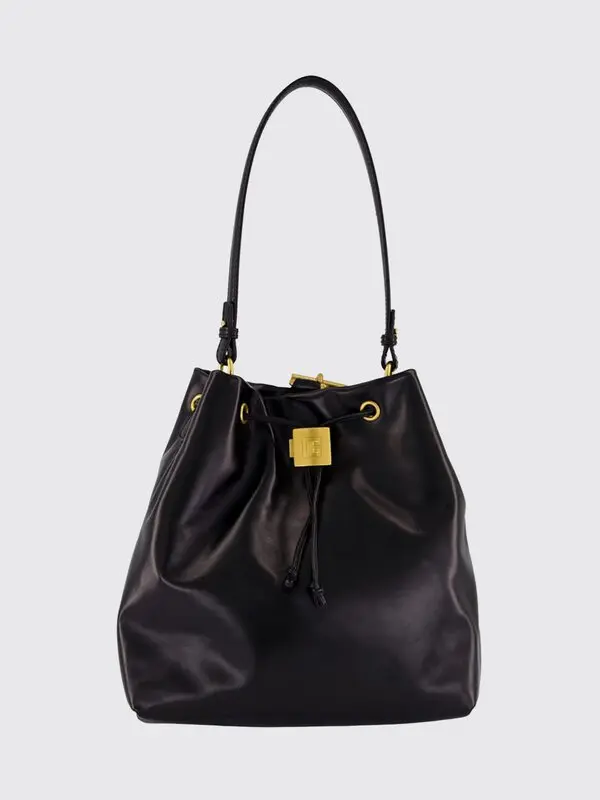 Balmain Pulse Leather Bucket Bag With Shoulder Straps - Black
