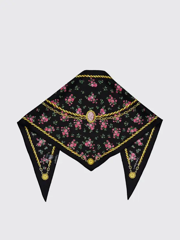 Dolce & Gabbana Silk Floral Print Scarf - Black