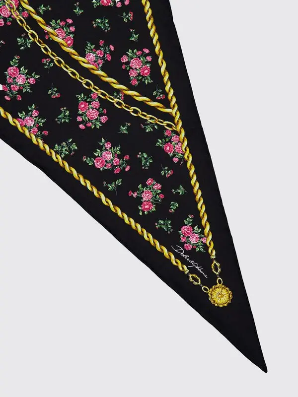 Dolce & Gabbana Silk Floral Print Scarf - Black