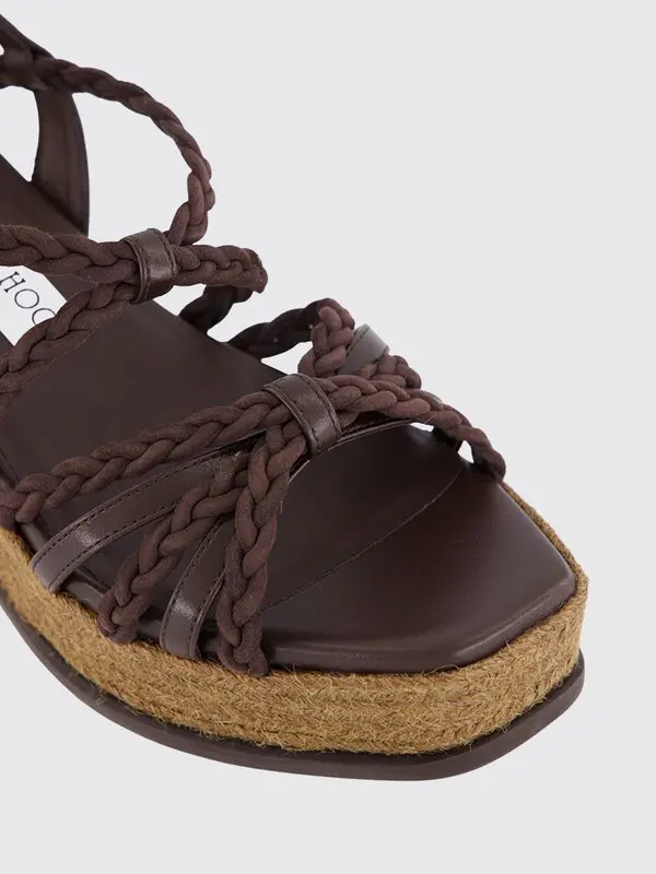 JIMMY CHOO Nyra Woven Suede And Leather Wedge Sandal