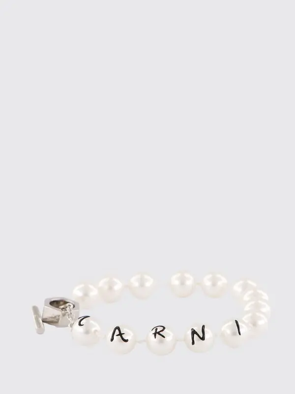 Marni Pearl And Crystal Bracelet With Logo - White