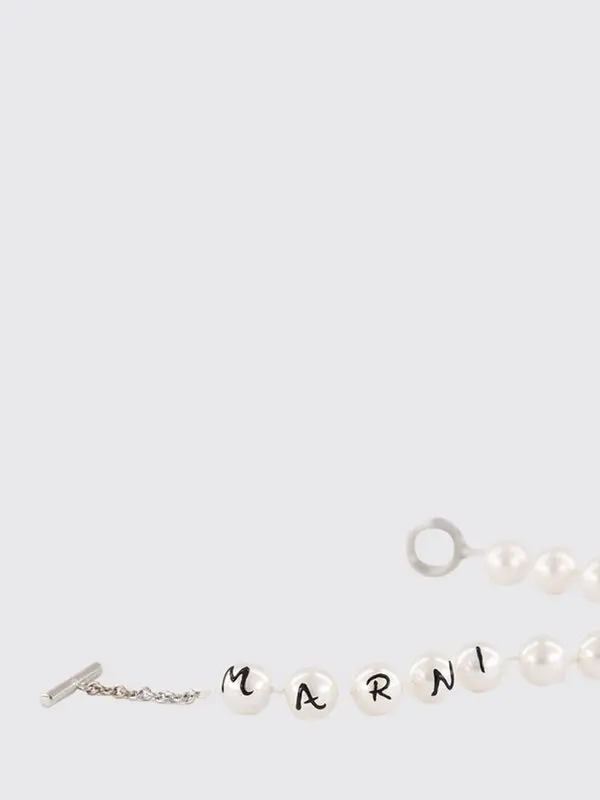 Marni Pearl And Crystal Bracelet With Logo - White