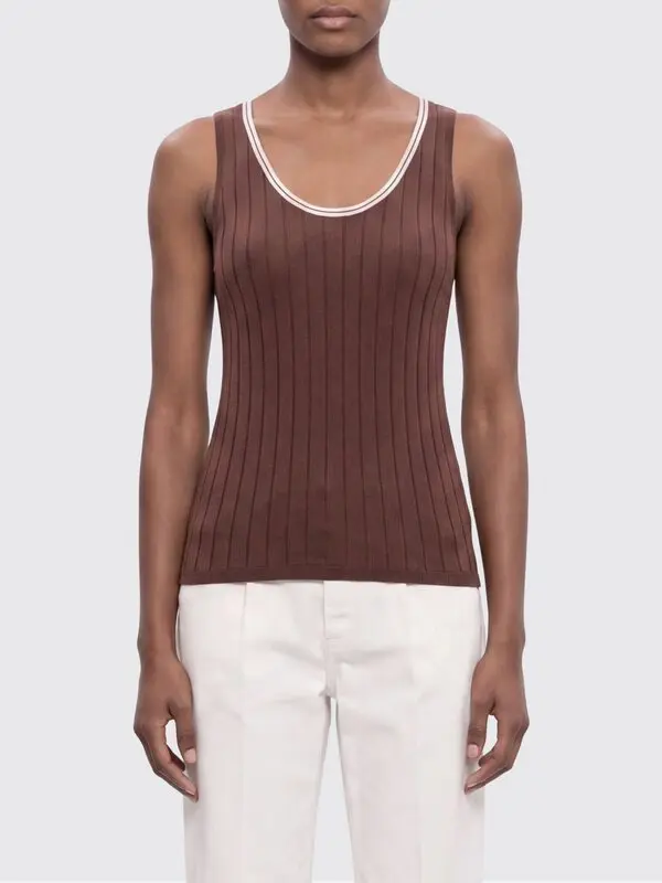Brunello Cucinelli Ribbed Wool Blend Knit Top - Burgundy