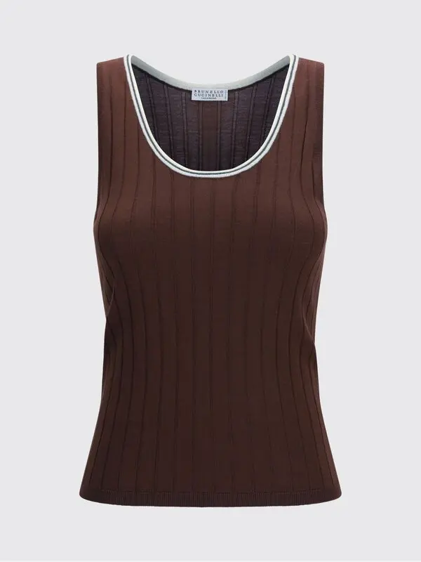 Brunello Cucinelli Ribbed Wool Blend Knit Top - Burgundy