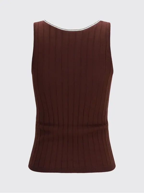 Brunello Cucinelli Ribbed Wool Blend Knit Top - Burgundy