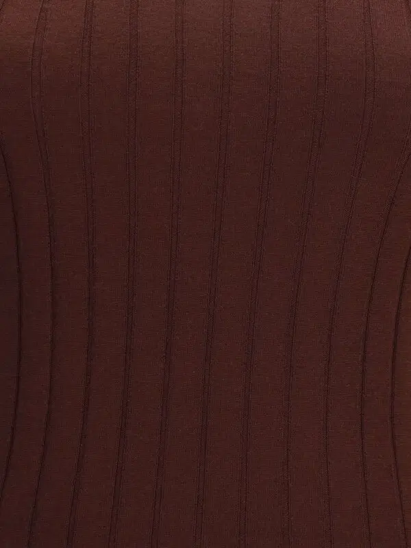 Brunello Cucinelli Ribbed Wool Blend Knit Top - Burgundy