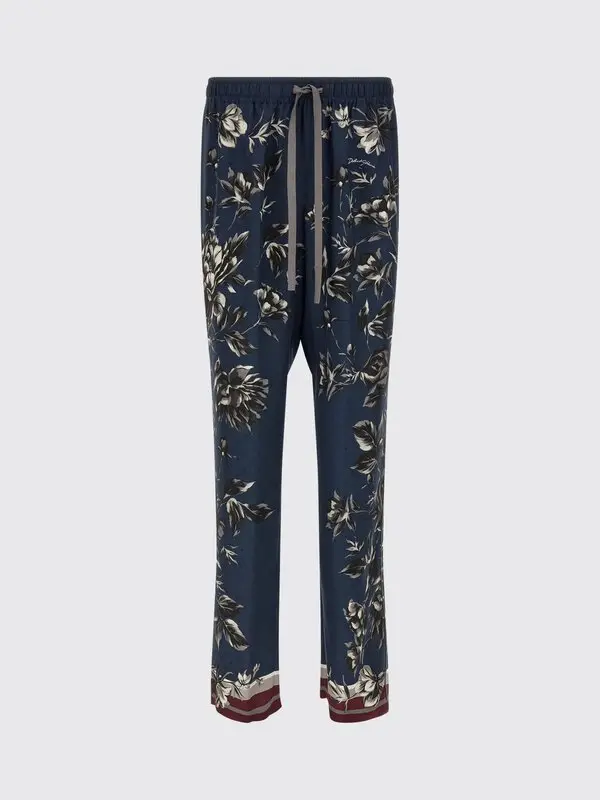 Dolce & Gabbana Floral Print Silk Straight Trousers - Blue