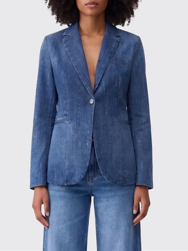 Liu Jo Single-breasted Denim Blazer With Micro Rhinestones