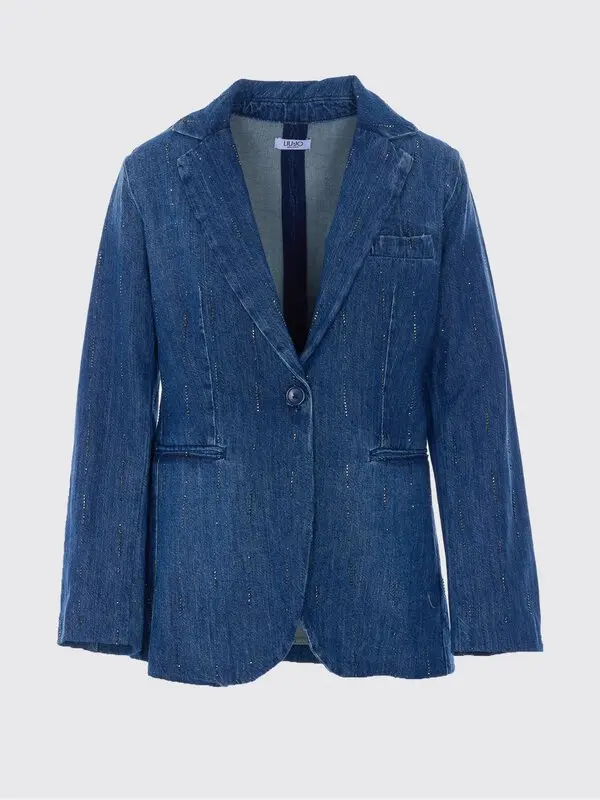 Liu Jo Single-breasted Denim Blazer With Micro Rhinestones