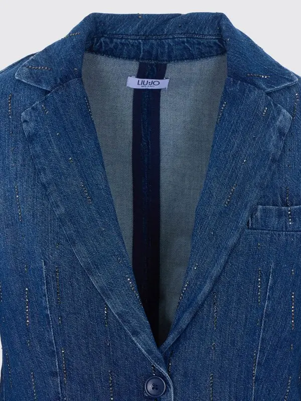 Liu Jo Single-breasted Denim Blazer With Micro Rhinestones