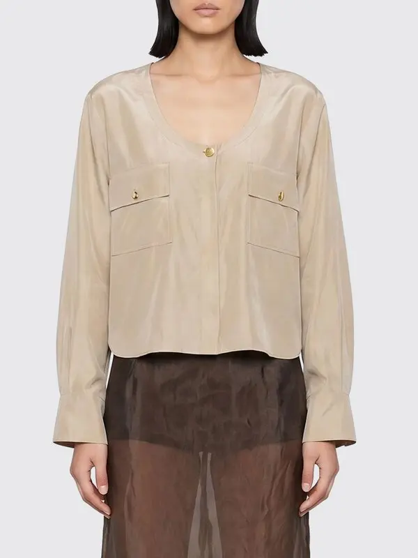 FORTE_FORTE Draped Shirt With Pocket Details - Beige