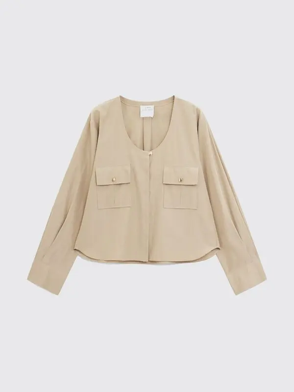 FORTE_FORTE Draped Shirt With Pocket Details - Beige