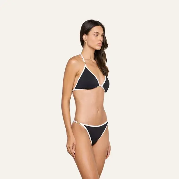 L'Agence Violet String Bikini Bottom - Black/white Trim