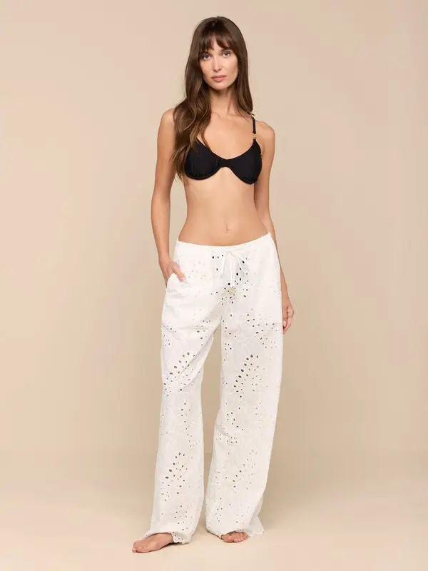 L'Agence Geraldine Eyelet Wide Leg Cover-up Pants - White Eyelet