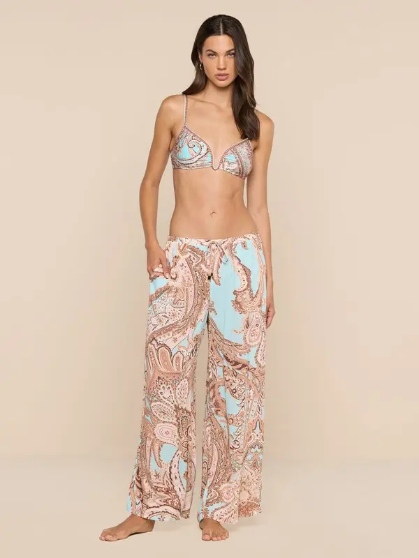 L'Agence Geraldine Paisley Print Cover-up Pants - Brown/ice Blue Paisley