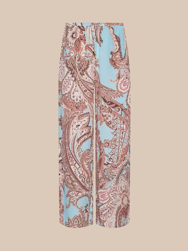 L'Agence Geraldine Paisley Print Cover-up Pants - Brown/ice Blue Paisley