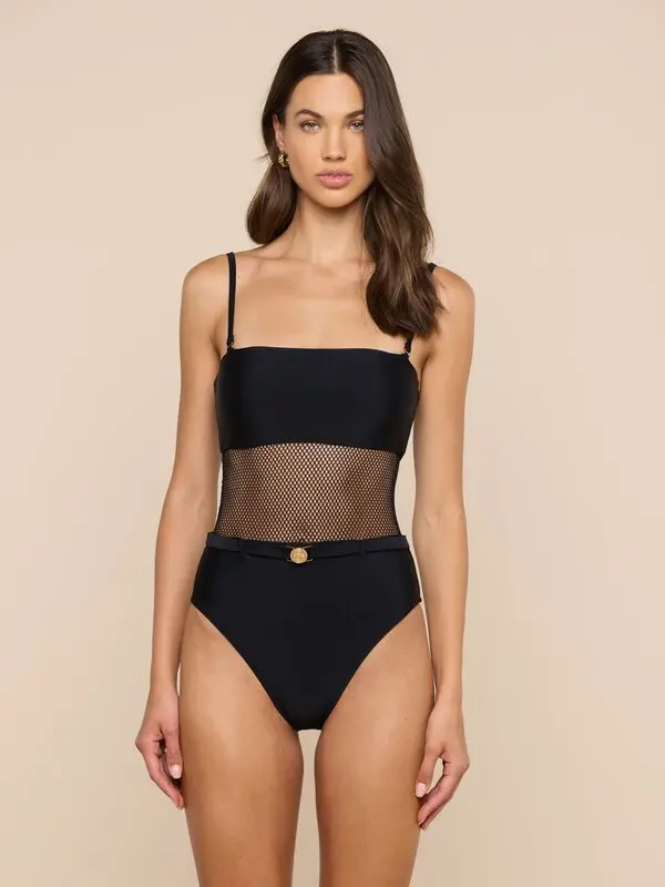 L'Agence Tory Bandeau One-piece Swimsuit - Black Mesh