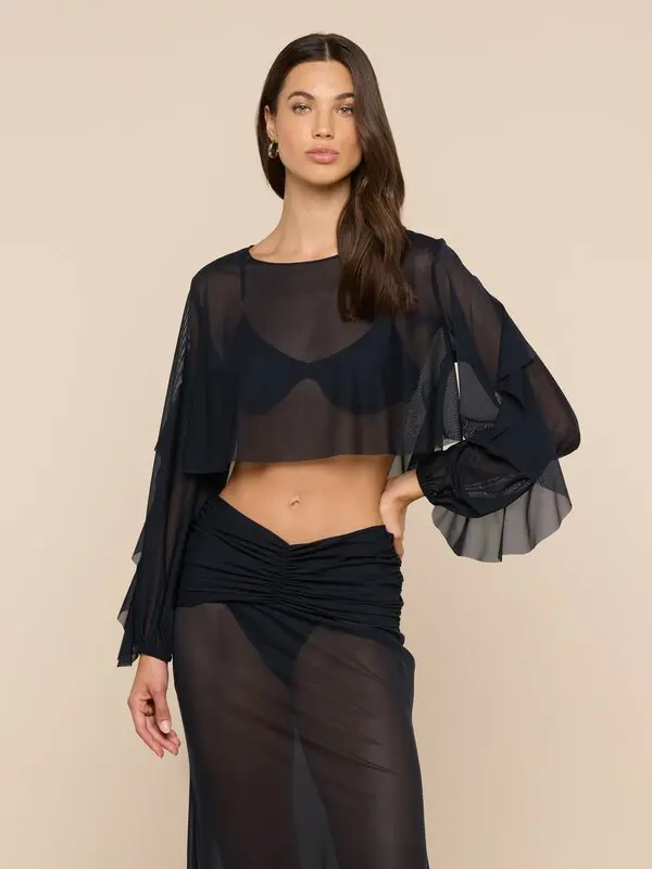 L'Agence Ambala Mesh Cover-up Top - Black Mesh