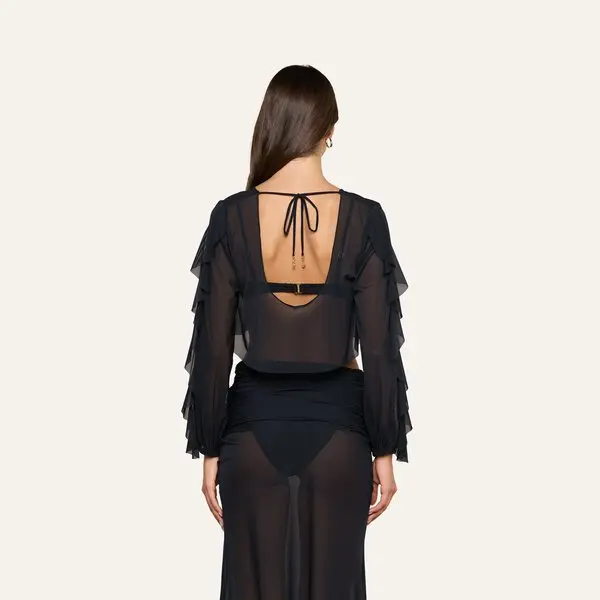 L'Agence Ambala Mesh Cover-up Top - Black Mesh