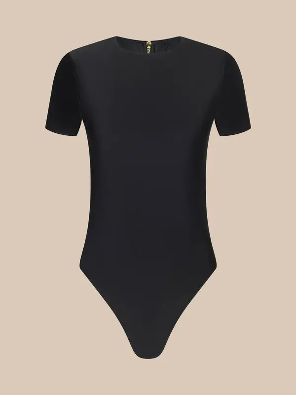 L'Agence Akola Short Sleeve One-piece Swimsuit - Black