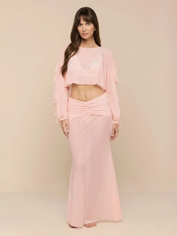 L'Agence Mahe Mesh Cover-up Skirt - Pink Ice Mesh