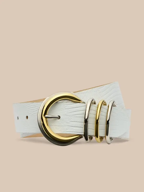 L'Agence Tobar Embossed Leather Belt With Mixed-metal Buckle