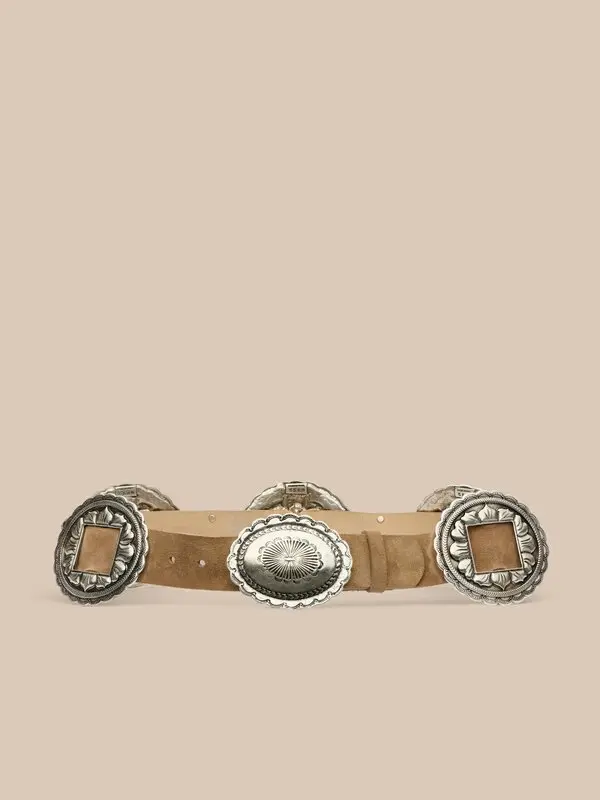 L'Agence Austin Suede Concho Belt - Cappuccino Suede
