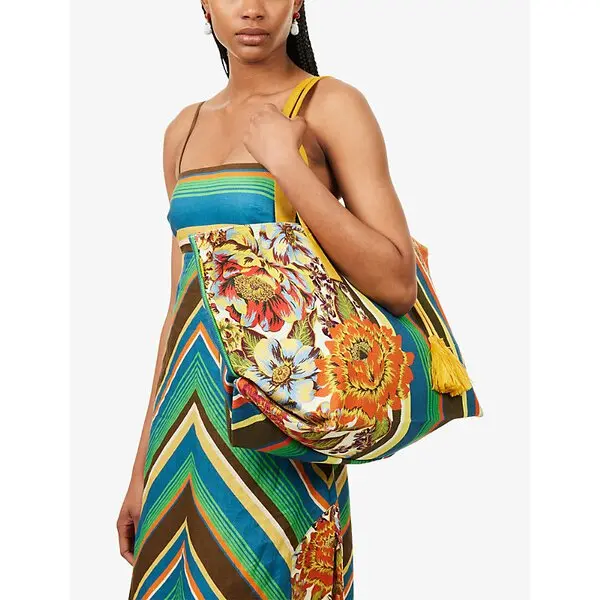 ALEMAIS Cotton-canvas Tote Bag With Floral And Striped Print - Multi