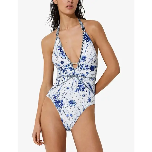 REISS Lucia Halterneck Printed Swimsuit