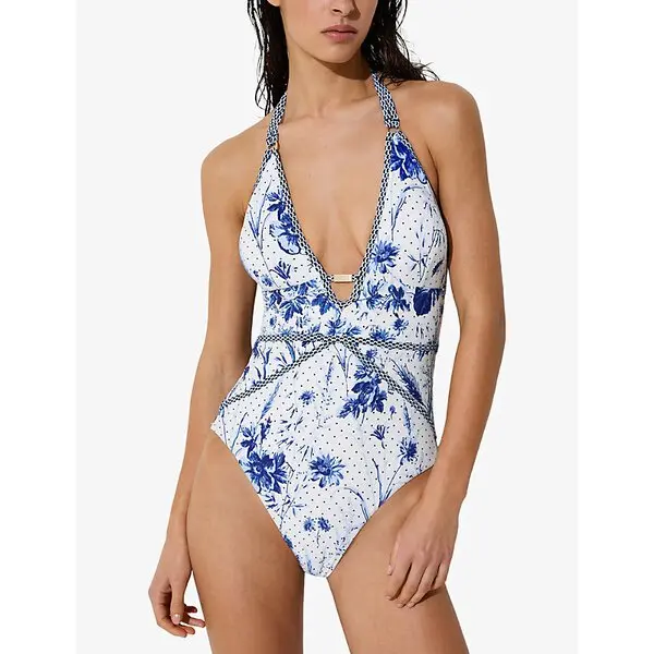 REISS Lucia Halterneck Printed Swimsuit
