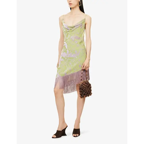 RAT AND BOA Elara Devoré Fringed Woven Mini Dress