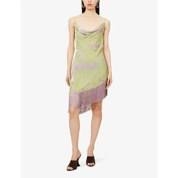 RAT AND BOA Elara Devoré Fringed Woven Mini Dress