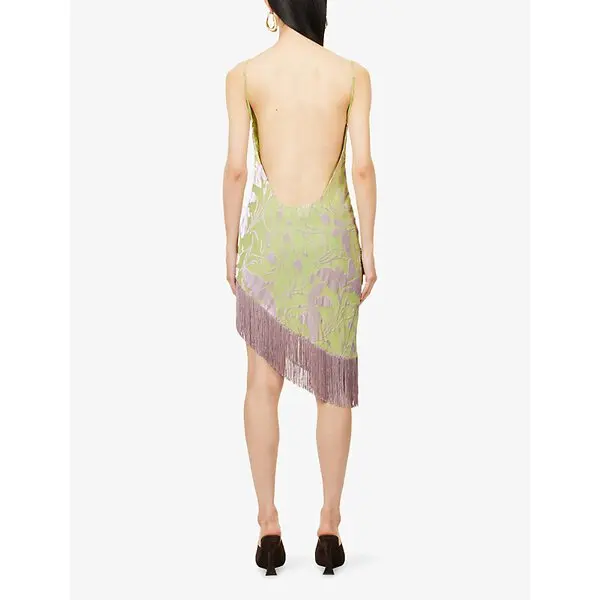 RAT AND BOA Elara Devoré Fringed Woven Mini Dress
