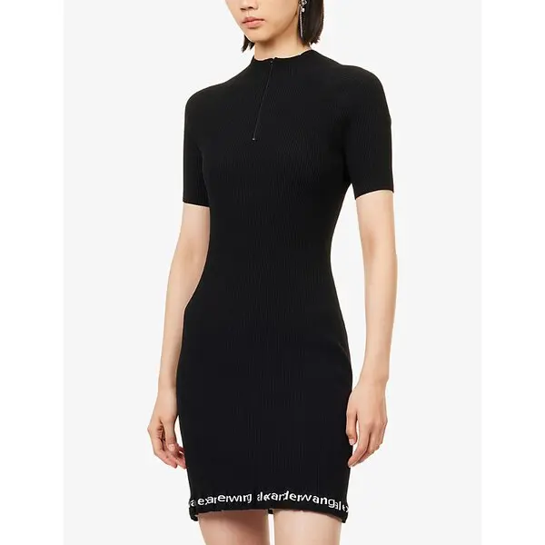 Alexander Wang Ribbed High-neck Mini Dress With Zip Detail