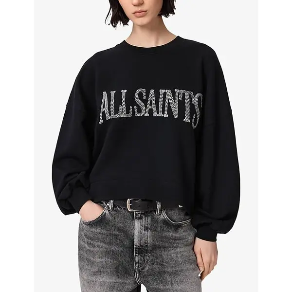 ALLSAINTS Lila Branded Cotton-jersey Sweatshirt - Washed Black