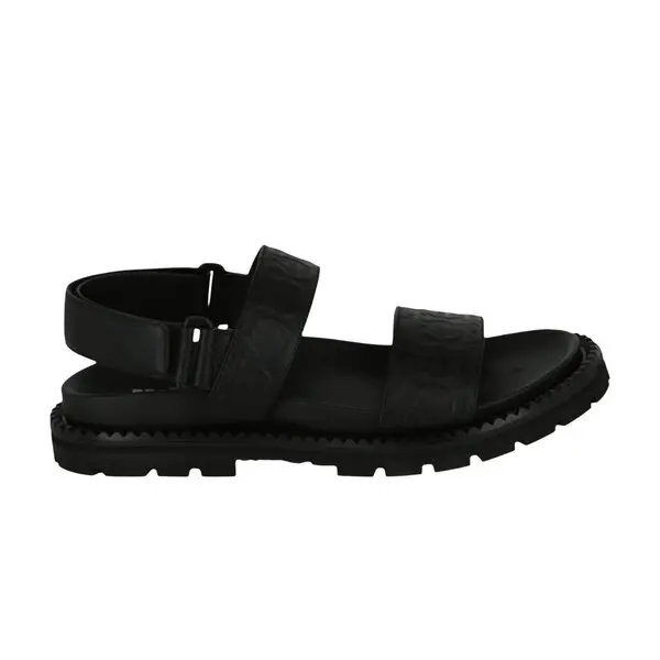 FERRAGAMO Gancini Embossed Leather Strappy Sandal - Black