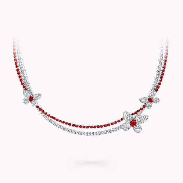 Graff Pavé Butterfly Ruby And Diamond Double Strand Necklace - White Gold