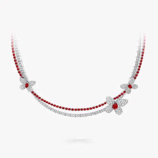 Graff Pavé Butterfly Ruby And Diamond Double Strand Necklace - White Gold