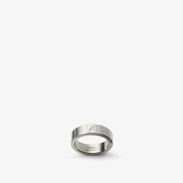 Fendi Ff Band Ring In Satin-finish Steel - Silver