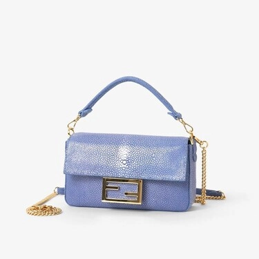 Fendi Baguette Mini In Periwinkle Blue Stingray Leather