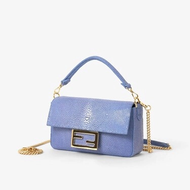 Fendi Baguette Mini In Periwinkle Blue Stingray Leather