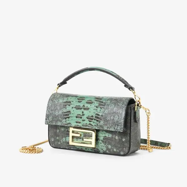 Fendi Mini Baguette Bag In Agate Teju Lizard