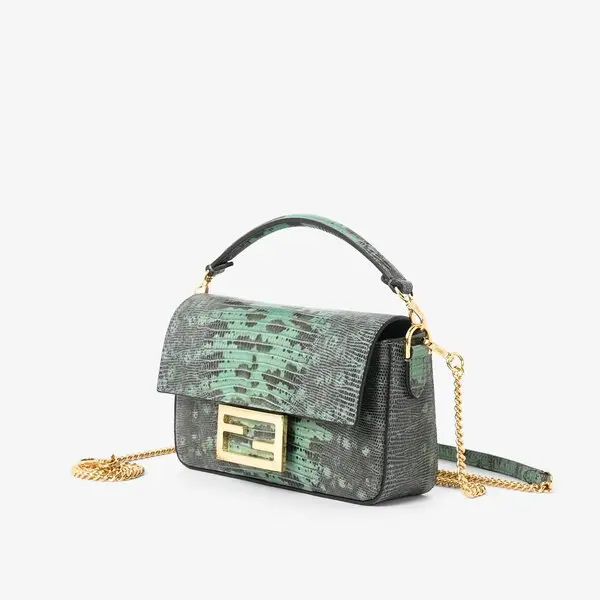 Fendi Mini Baguette Bag In Agate Teju Lizard