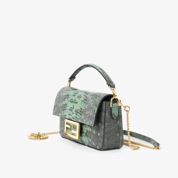 Fendi Mini Baguette Bag In Agate Teju Lizard