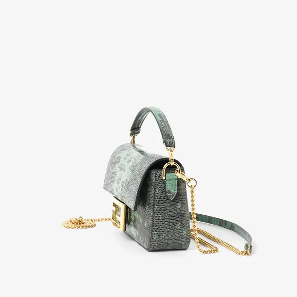 Fendi Mini Baguette Bag In Agate Teju Lizard