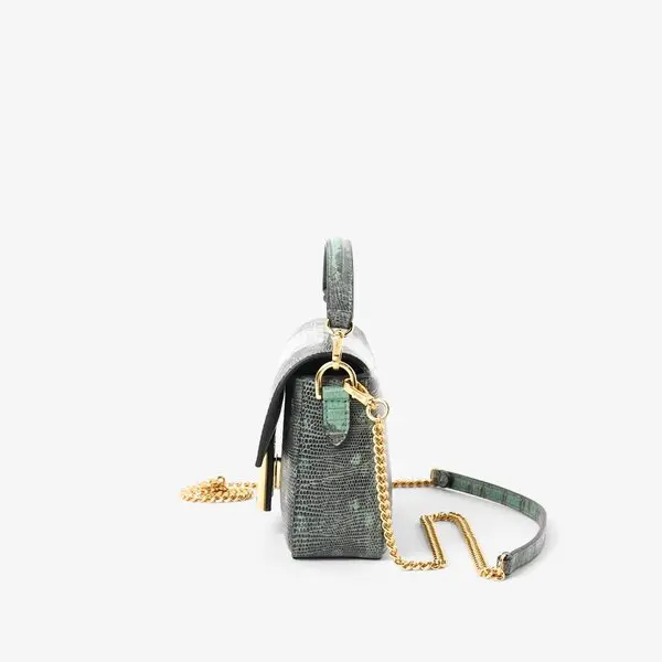 Fendi Mini Baguette Bag In Agate Teju Lizard